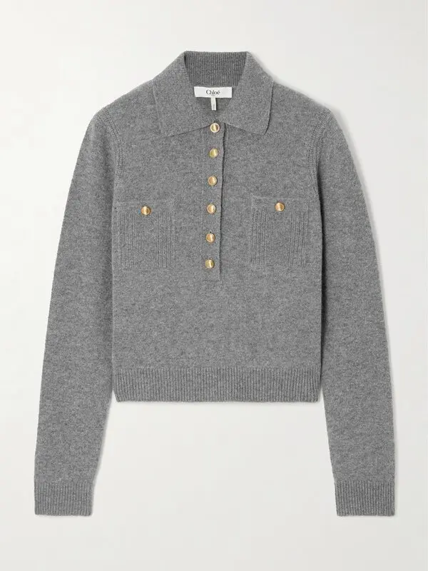 Chloé Embellished Wool And Cashmere-blend Polo Sweater