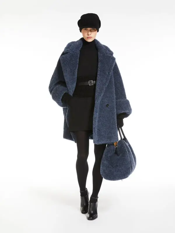 Max Mara Short Teddy Bear Icon Coat In Alpaca And Wool Blue