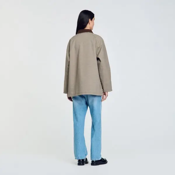 Sandro Checked Coat With Velvet Collar