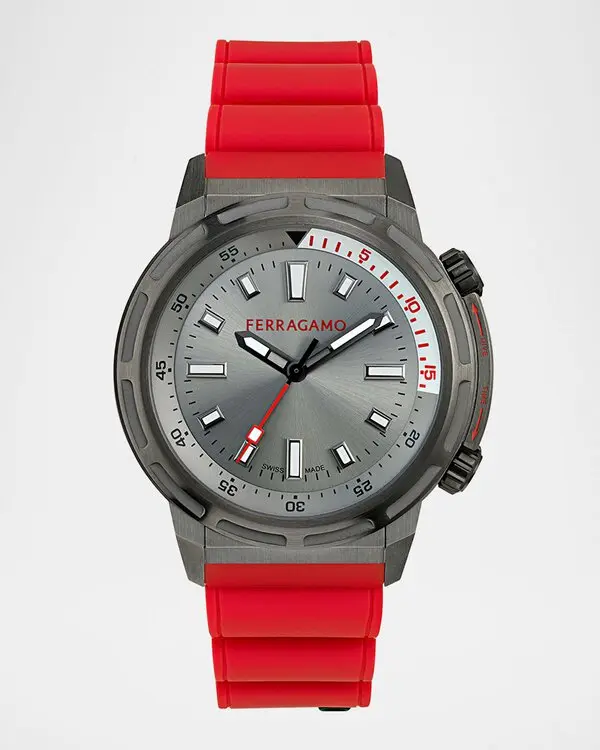 FERRAGAMO 46mm Sports Strap Watch - Gray Red