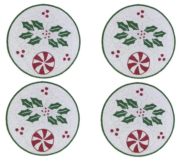 TEMP-TATIONS Seasonal Set Of 14' Round Bead Ed Placemats - One-color