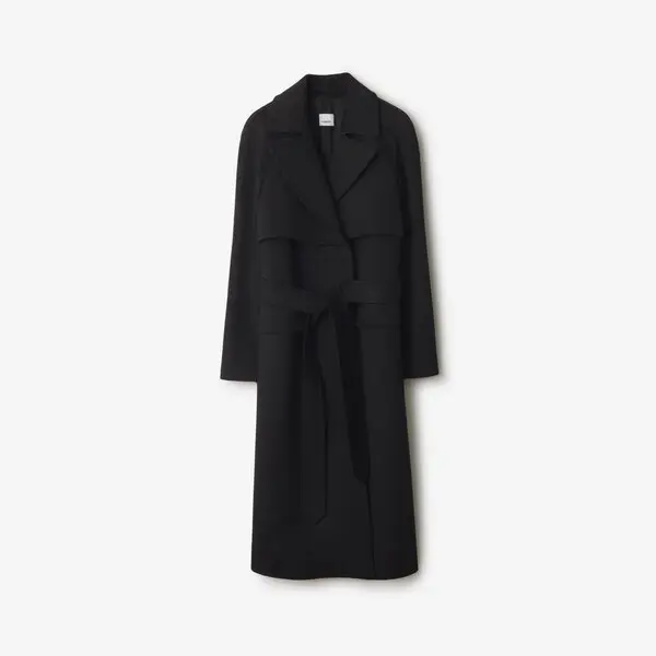 Burberry Long Wool Cashmere Trench Coat - Dark Charcoal Melange