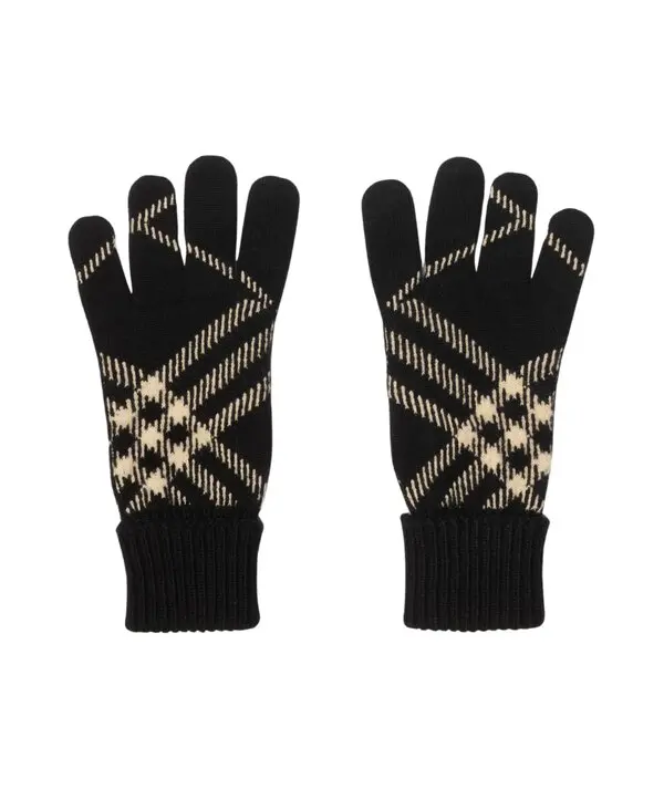 Burberry Check Cashmere Blend Gloves - Black/calico Beige