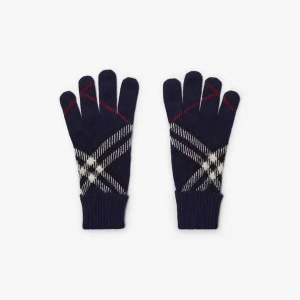 Burberry Check Cashmere Blend Gloves - Ink Blue