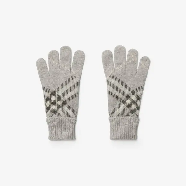 Burberry Check Cashmere Blend Gloves - Mitten Grey