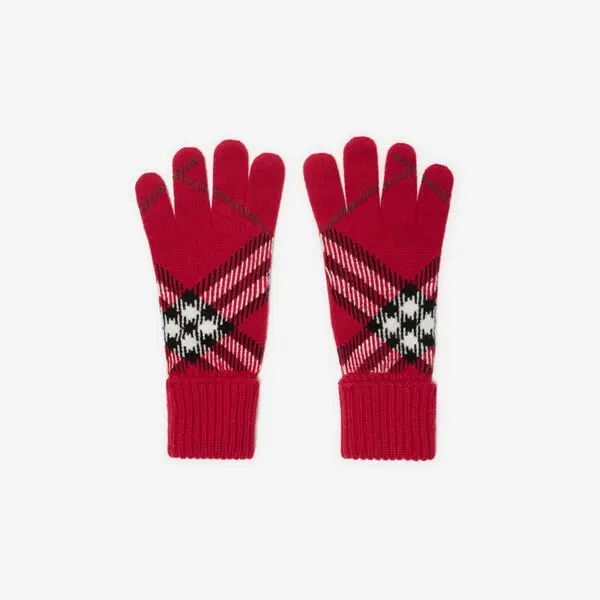 Burberry Check Cashmere Blend Gloves - Post Red