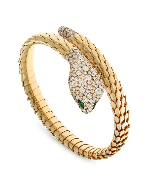 CRIVELLI 18k Yellow Diamond And Emerald Serpent Bangle Bracelet - Gold