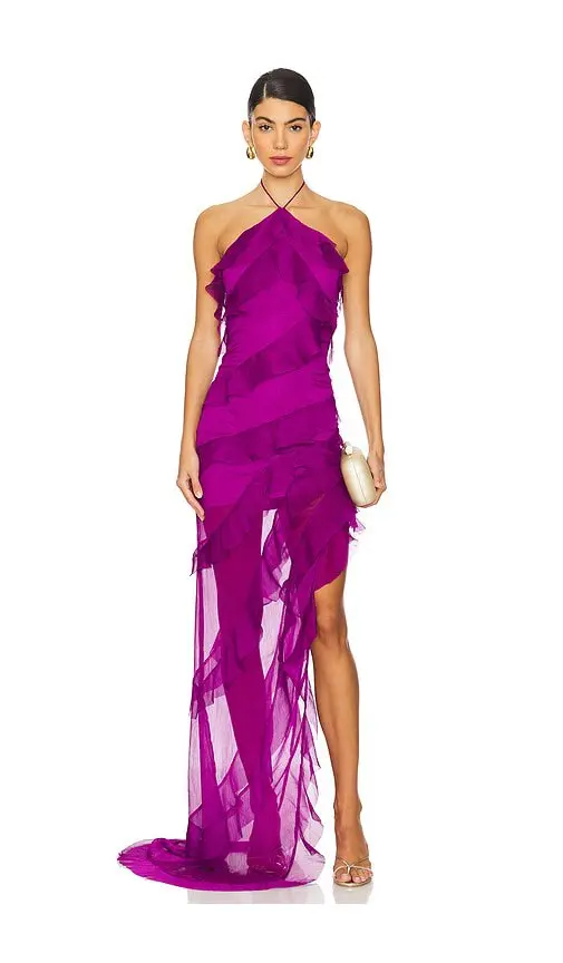 ELLIATT Halterneck Gown With Ruffled Trim