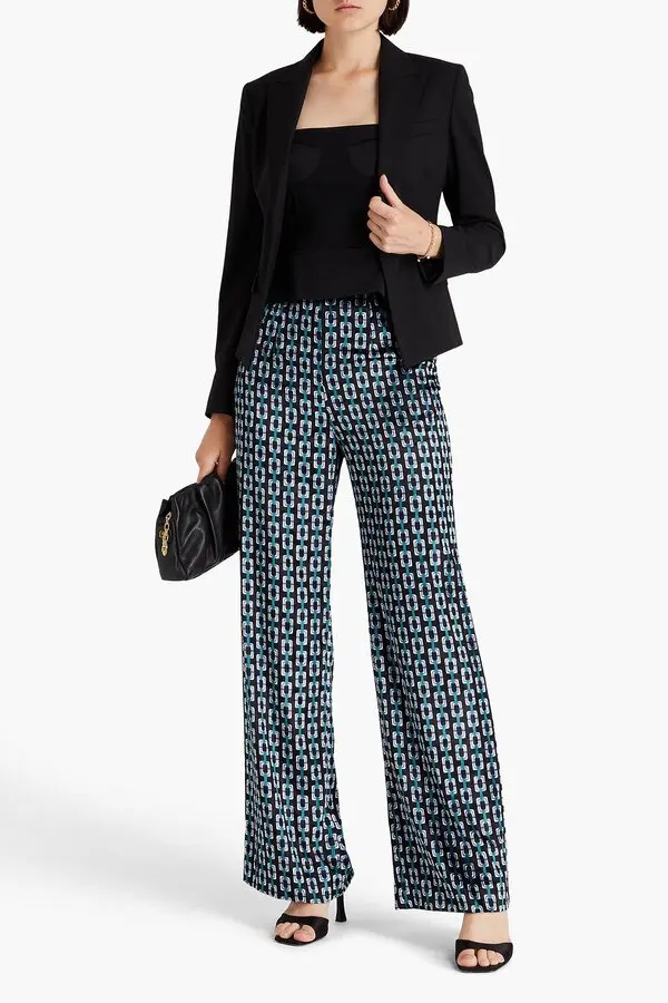 Diane Von Furstenberg Printed Velvet Straight-leg Pants