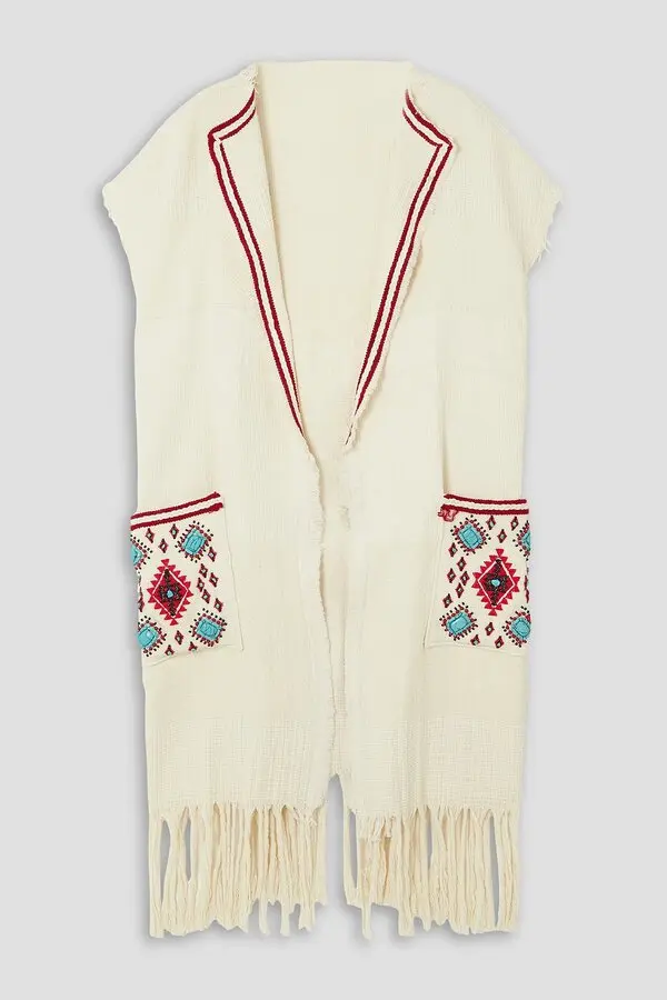 FORTELA Darice Cotton Cardigan With Embroidery And Fringe - Ivory