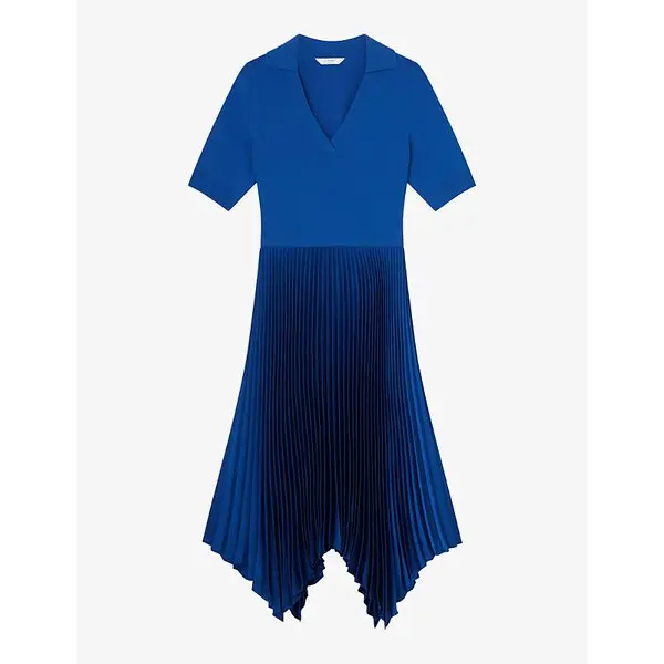 Lk Bennett Lorna Pleated-Skirt Stretch-Woven Midi Dress In Blu