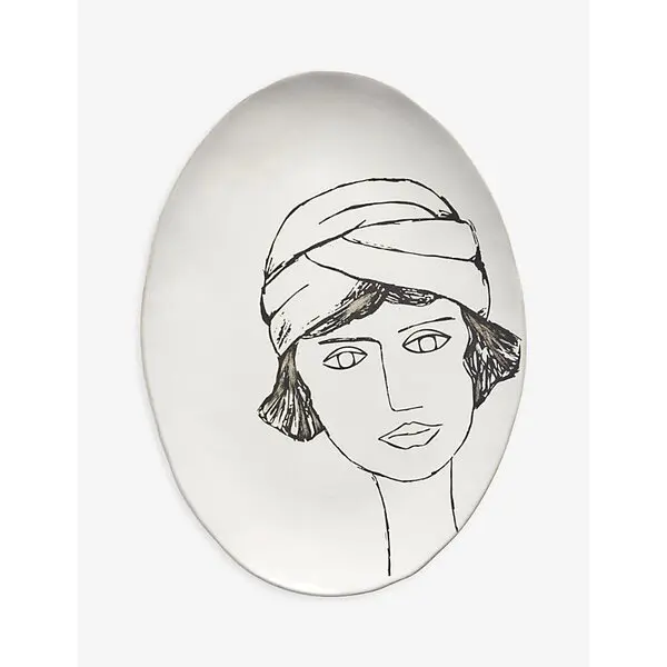 SERAX La Mère Graphic-print Oval Stoneware Plate 37.5cm X 27.5cm - White