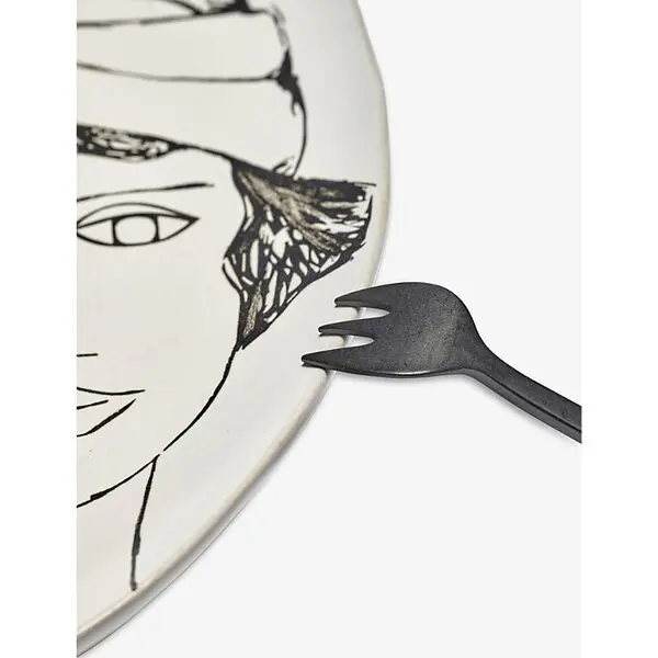 SERAX La Mère Graphic-print Oval Stoneware Plate 37.5cm X 27.5cm - White