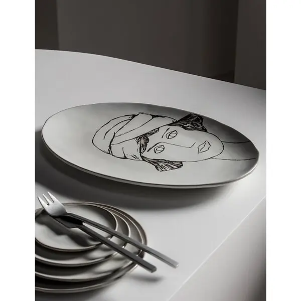 SERAX La Mère Graphic-print Oval Stoneware Plate 37.5cm X 27.5cm - White