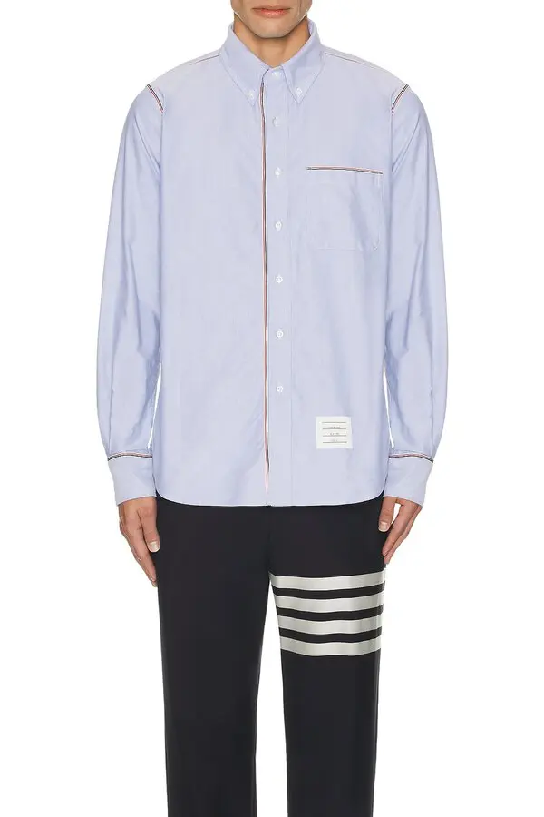 Thom Browne Straight Fit Button Down Long Sleeve Shirt