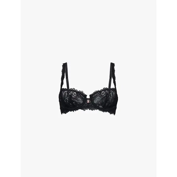 SAVAGE X FENTY Romantic Corded Unlined Balconette Stretch-lace Bra - Caviar
