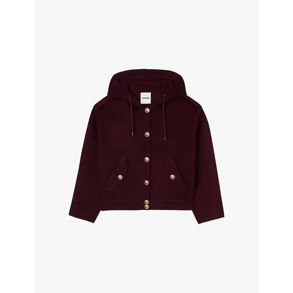 Sandro Button-down Hooded Wool Coat - Bordeaux
