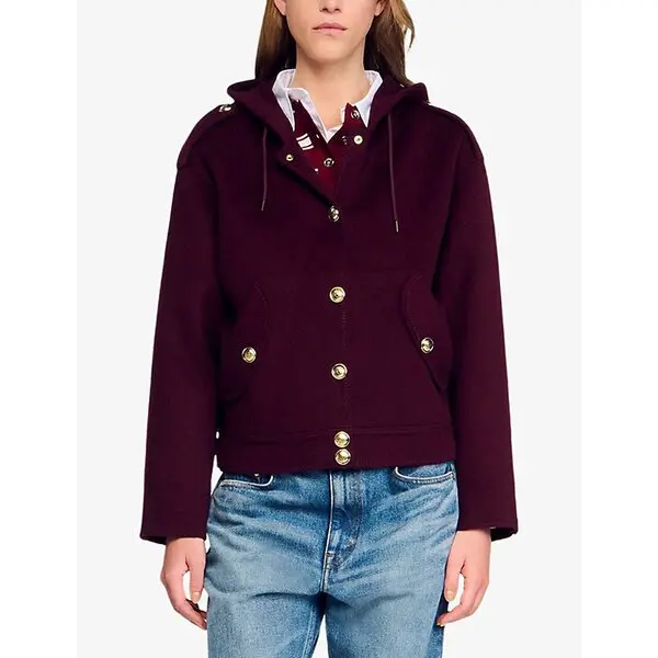 Sandro Button-down Hooded Wool Coat - Bordeaux