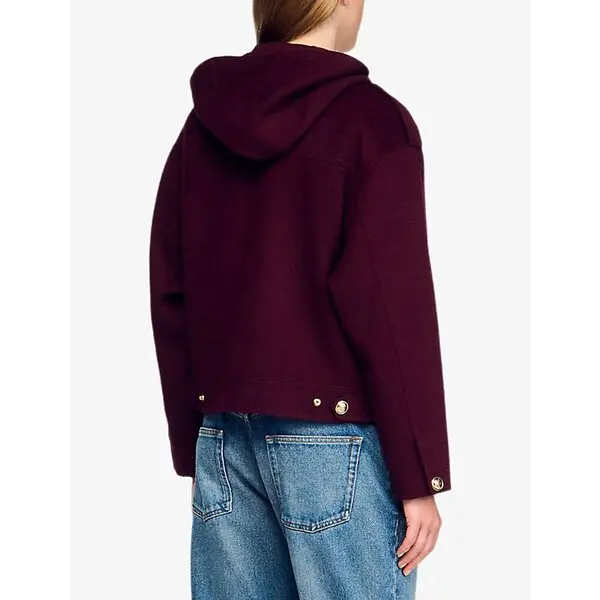 Sandro Button-down Hooded Wool Coat - Bordeaux