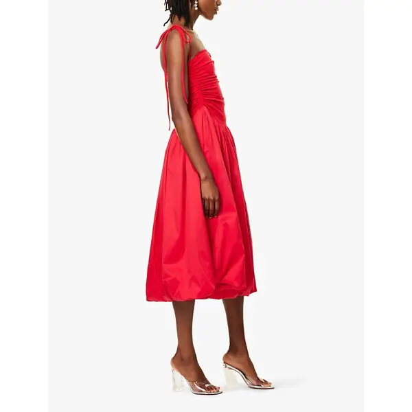Amy Lynn Ruched-Side Strapless Puffball Cotton Midi Dress - Red - 60% Off |  Editorialist