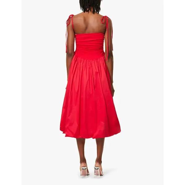 open lace back dress Alexa Red Drop Waist Dress with Satin Puffball Skirt main image 0