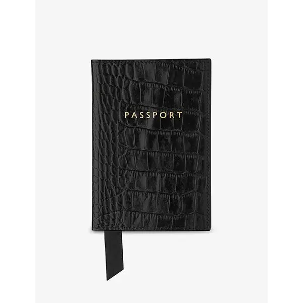 Whistles Croc-embossed Leather Passport Holder - Black