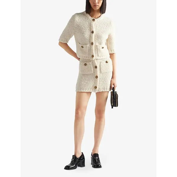 Prada Button-embellished Bouclé-textured Wool-blend Cardigan