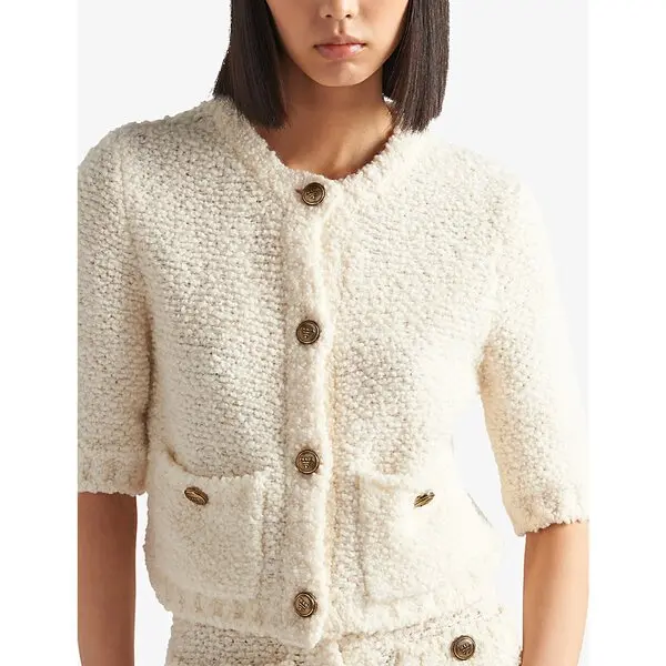 Prada Button-embellished Bouclé-textured Wool-blend Cardigan