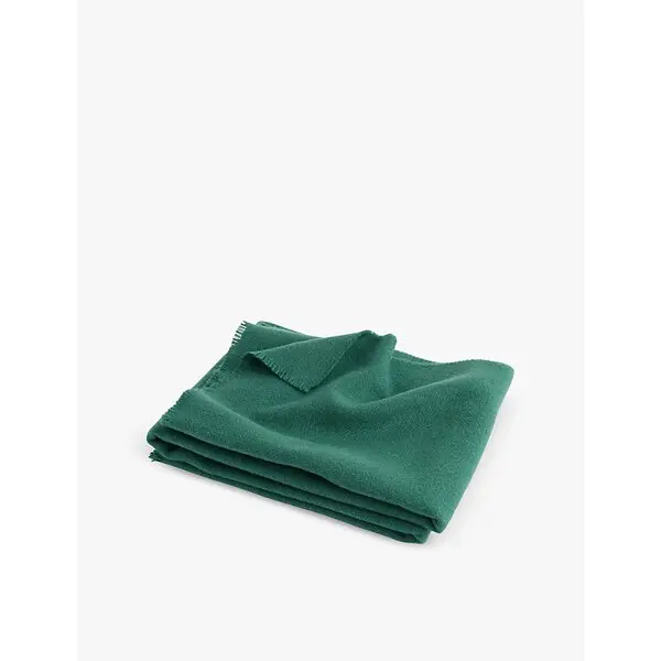 HAY Mono Frayed-edge Wool Blanket 180cm X 130cm - Green