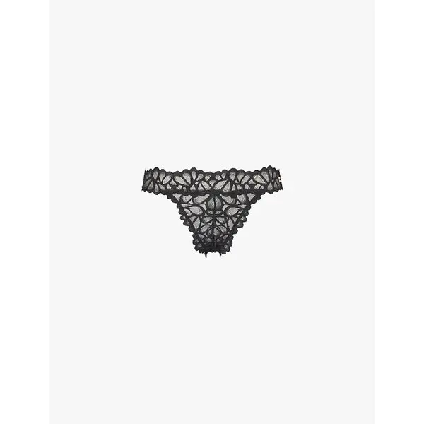 SAVAGE X FENTY Savage Not Sorry Brand-charm Lace Thong - Caviar