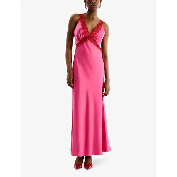 OMNES Aurelia Lace-embroidered Maxi Dress - Cerise