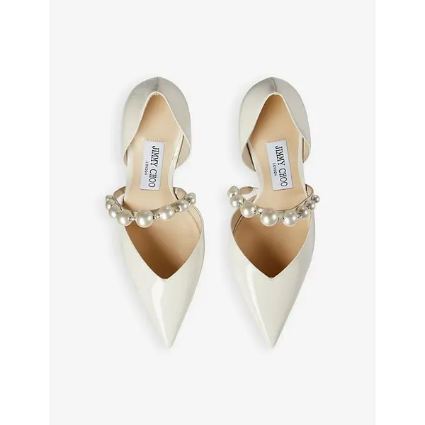 JIMMY CHOO Aurelie 85 Patent-leather Courts - Latte/white