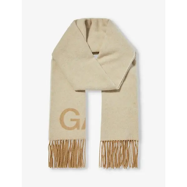 GANNI Logo-print Wool Scarf - Egret