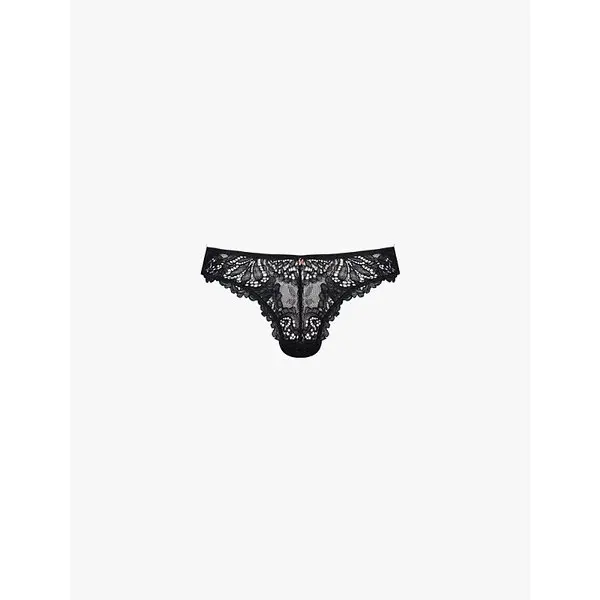SAVAGE X FENTY Romantic Corded Brand-charm Lace Thong - Caviar