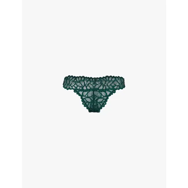 SAVAGE X FENTY Not Sorry Lace Mid-rise Stretch-lace Thong - Underworld Green