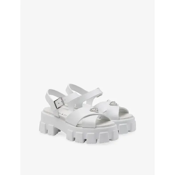 Prada Monolith Logo-plaque Heeled Sandals - White