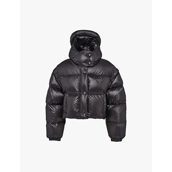Prada Logo-plaque Padded Cropped Shell-down Jacket