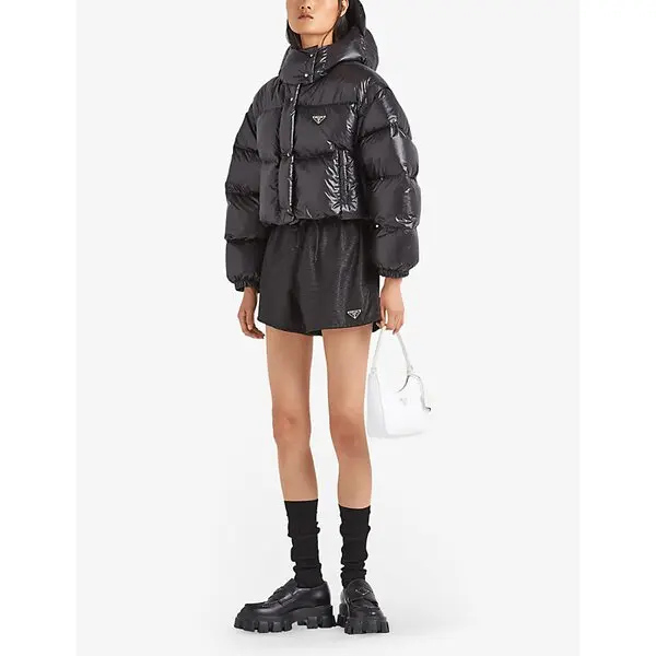 Prada Logo-plaque Padded Cropped Shell-down Jacket