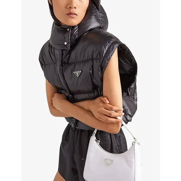 Prada Logo-plaque Padded Cropped Shell-down Jacket