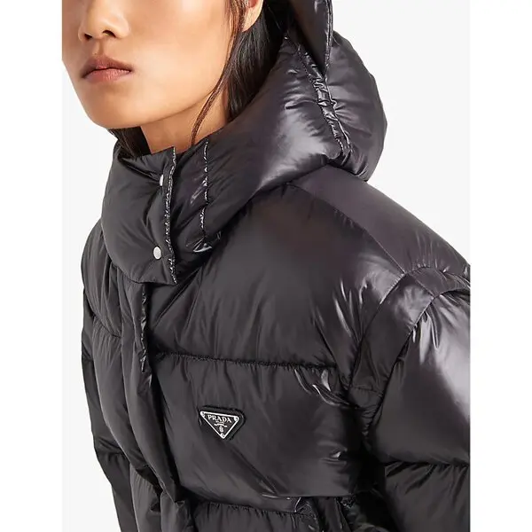 Prada Logo-plaque Padded Cropped Shell-down Jacket