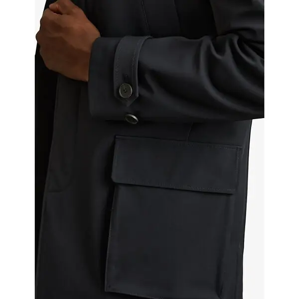 REISS Funnel-neck Hybrid Coat - Navy