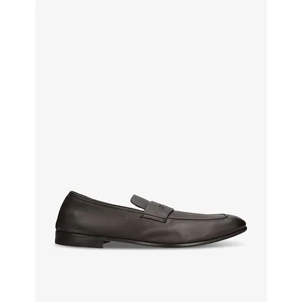 Zegna Leather Penny Loafers With Almond Toe - Dark Brown