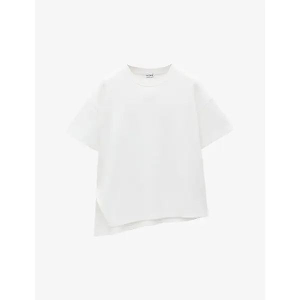 Loewe Anagram-embroidered Asymmetric-hem Cotton-blend Jersey T-shirt - White