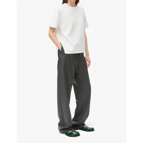 Loewe Anagram-embroidered Asymmetric-hem Cotton-blend Jersey T-shirt - White