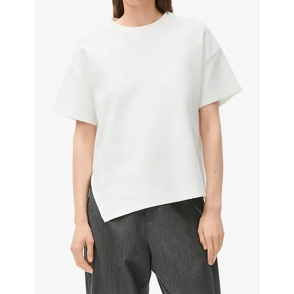 Loewe Anagram-embroidered Asymmetric-hem Cotton-blend Jersey T-shirt - White