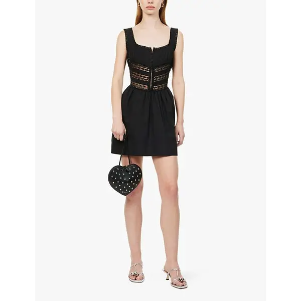 Rixo X Ciao Lucia Bonita Lace-Trim Cotton Mini Dress In Black - 50% Off |  Editorialist