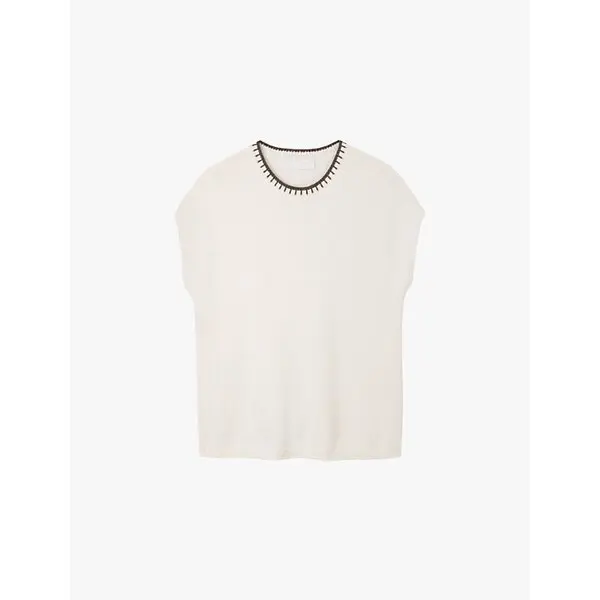 THE WHITE COMPANY Embroidered-stitch Sleeveless Knitted Top