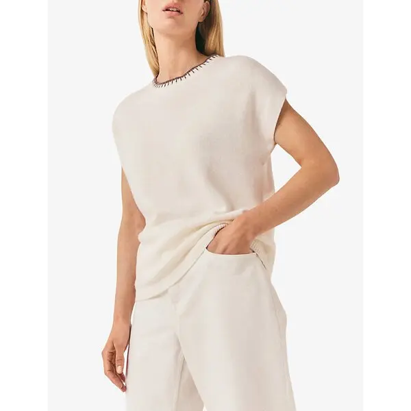 THE WHITE COMPANY Embroidered-stitch Sleeveless Knitted Top
