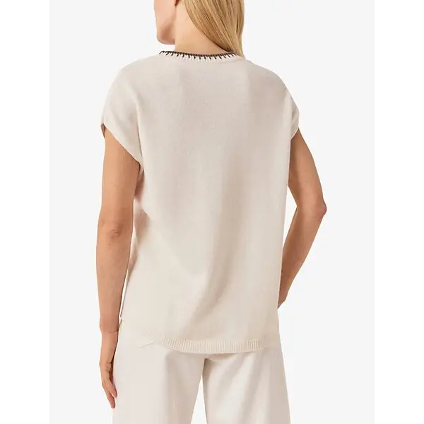 THE WHITE COMPANY Embroidered-stitch Sleeveless Knitted Top