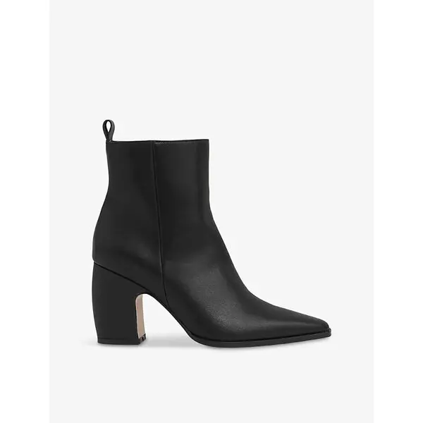 REISS Amy Leather Ankle Boots - Black